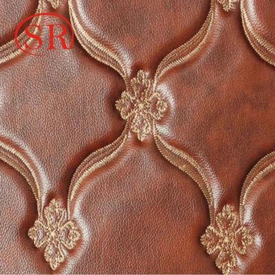 China Luxury Fashion Embroidered PVC Faux Leather Custom Fabric for Car Seat Automotive Interior Sofa Design for sale