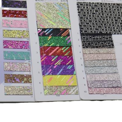 China Classic Hot Selling  Color Printed Tulle Glitter Fabric Leather for Girls Shiny Stone Shoes and Wallet for sale
