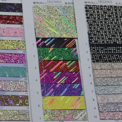 China Bulk New Style Design Soft Vinyl Sparkly Shiny PU Chunky Glitter Wholesale Faux Leather Sheets for sale
