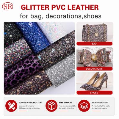 China Hot Sell Fashion Chunky Glitter Artificial Leather Fabric for Dresses Bag Shoe Hair Pin Decoration for sale