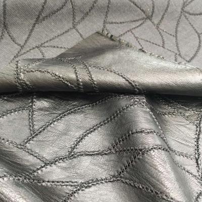 China Embroidered 3D PU Synthetic Metal Wire Leather for Garment in Korean Market for sale