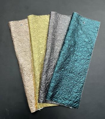 China Shimmering Metallic Dual-color Crackle PU Glitter Leather Fabric Luggage Shoes Home Supplies Car Accessories Leather Materials for sale