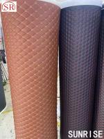 China Hot Sales Diamond Stitching PVC Synthetic Leather Embroidery Quilted Leather With Foam for Sofa Car Seat Covering for sale