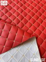 China Hot Sales Diamond Stitching PVC Synthetic Leather Embroidery Quilted Leather With Foam for Sofa Car Seat Covering for sale