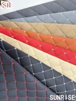 China Hot Sales Diamond Stitching PVC Synthetic Leather Embroidery Quilted Leather With Foam for Sofa Car Seat Covering for sale