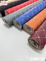 China Hot Sales Diamond Stitching PVC Synthetic Leather Embroidery Quilted Leather With Foam for Sofa Car Seat Covering for sale