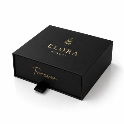 China Slide Out Black Drawer Cosmetic Packaging Boxes Gold Foil Stamping for sale