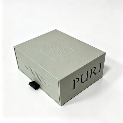 China Grey Gift Packaging Custom Drawer Boxes with Debossed Logo for sale