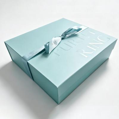 China Ribbon Closure Custom Collapsible Rigid Boxes For Premium Gift Packaging for sale