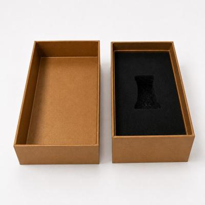 China Brown Art Paper Lid And Base Gift Boxes Foil Stamping Cultural Collectible Packaging for sale