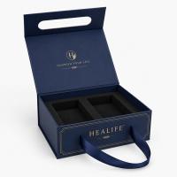 China Rigid Custom Gift Boxes with Ribbon Handle Gold Foil Stamping Brand Presentation Packaging for sale