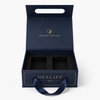 China Rigid Custom Gift Boxes with Ribbon Handle Gold Foil Stamping Brand Presentation Packaging for sale