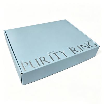 China Light Blue Corrugated Custom Mailer Boxes with Silver Foil Stamping for sale