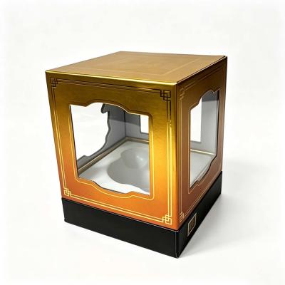 China Four Sided Window Rigid Gift Box Metallic Gold Card Paper Surface Display for sale