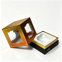 China Four Sided Window Rigid Gift Box Metallic Gold Card Paper Surface Display for sale