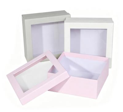 China Pink Rigid Custom Window Boxes Transparent Display Cosmetic Gift Packaging for sale
