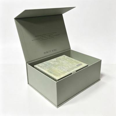 China Custom Green Magnetic Jewelry Box with UV Embossed Logo EVA Insert for sale