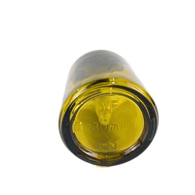 China 30ml Slanted Frosted Green Glass Bottle with Dropper for Essential Oil for sale