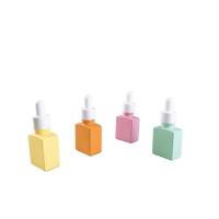 China Square 15ml Glass Dropper Bottle Macaroon Frosted Color for Essential Oil Cosmetic Serum for sale