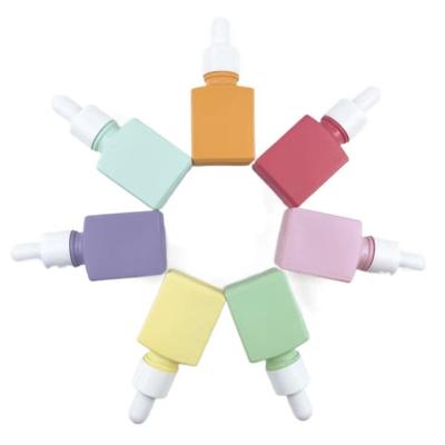 China Square 15ml Glass Dropper Bottle Macaroon Frosted Color for Essential Oil Cosmetic Serum for sale