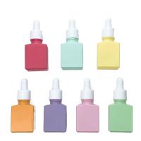 China Square 15ml Glass Dropper Bottle Macaroon Frosted Color for Essential Oil Cosmetic Serum for sale