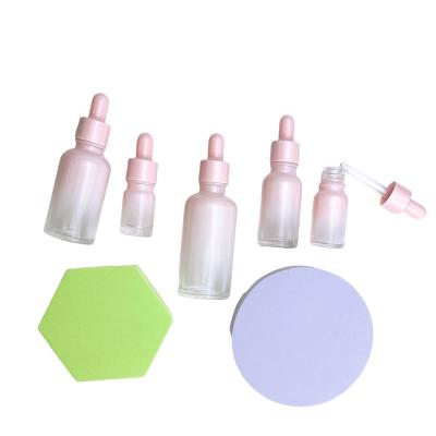 China Pink Gradient Color Square Dropper Bottle  Serum Luxury Empty 20ml 30ml 50ml 100ml for sale