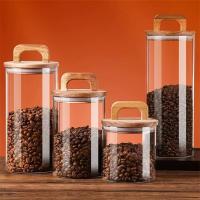 China Square Glass Spice Jar with Bamboo Lid 700ml to 2150ml High Borosilicate Glass Storage for sale