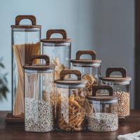 China High Borosilicate Glass Food Storage Jar 700ml 2150ml with Bamboo Lid Kitchen Canister for sale