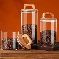 China High Borosilicate Glass Food Storage Jar 700ml 2150ml with Bamboo Lid Kitchen Canister for sale