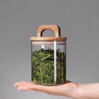 China High Borosilicate Glass Food Storage Jar 700ml 2150ml with Wooden Handle Lid Reusable for sale