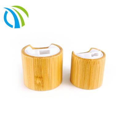 China Bamboo Disc Top Cap 24/410 0.3ml UV Finish Flip Top Closure for Soap Dispenser for sale