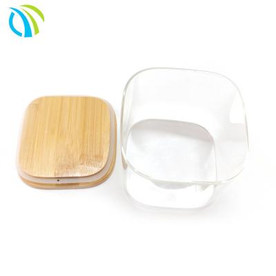 China Borosilicate Glass Food Storage Jars 200ml 16oz with Bamboo Lids Airtight Canisters Set of 5 for sale