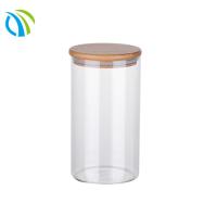 China Borosilicate Glass Food Storage Jar 10oz 110mm Airtight Bamboo Lid Canister for Dry Food for sale