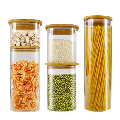China Borosilicate Glass Spice Jar 30ml with Bamboo Lid Airtight Food Storage Container Set for sale