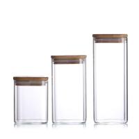 China Borosilicate Glass Spice Jar 30ml with Bamboo Lid Airtight Food Storage Container Set for sale