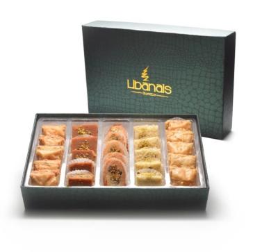 China Custom Recycled Cardboard Baklava Food Gift Boxes with Plastic Tray 10x10x5cm for sale