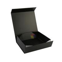 China Luxury Rigid Cardboard Collapsible Folding Packaging Black Clothing Boxes with Magnetic Closure 279g for sale
