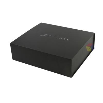 China Luxury Rigid Cardboard Collapsible Folding Packaging Black Clothing Boxes with Magnetic Closure 279g for sale