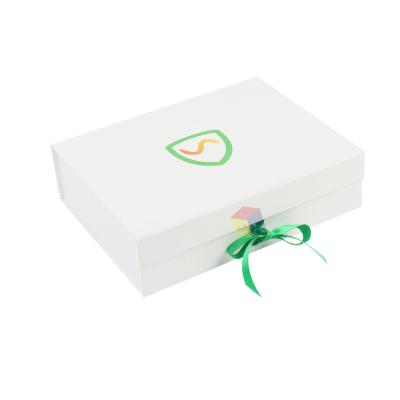 China White Custom Logo Rigid Cardboard Magnetic Closure Clothes Box with Ribbon 500pcs MOQ for sale