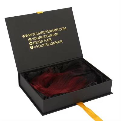 China Matte Black Hair Extension Box 157gsm Paper 1200gsm Cardboard Custom Logo Hot Foil Packaging for sale