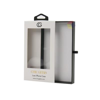 China Recyclable Paper Sliding Drawer Phone Case Box 190x110x23mm with Custom Logo and Hanger for sale