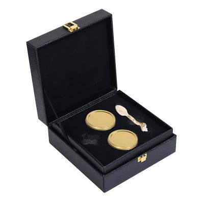 China Luxury MDF Leather Cardboard Caviar Gift Box Packaging With Foam Insert for sale
