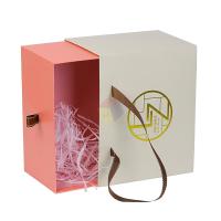 China Custom Handmade Sliding Drawer Gift Box with Foil Logo Ribbon Handle Eco-Friendly Cardboard 10x10x5cm for sale