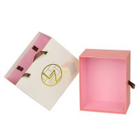 China Custom Handmade Sliding Drawer Gift Box with Foil Logo Ribbon Handle Eco-Friendly Cardboard 10x10x5cm for sale