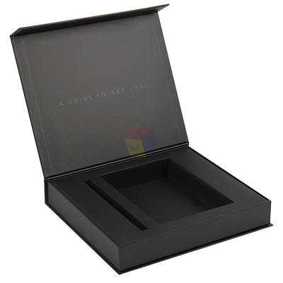 China Wholesale Custom Logo Hard Cardboard Black Magnetic Gift Box with Paper Tray 500pcs MOQ for sale