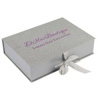 China Custom Silver Glitter Wig Packaging Boxes with Foil Logo & Ribbon Closure - 500pcs MOQ, 10-Day Production for sale