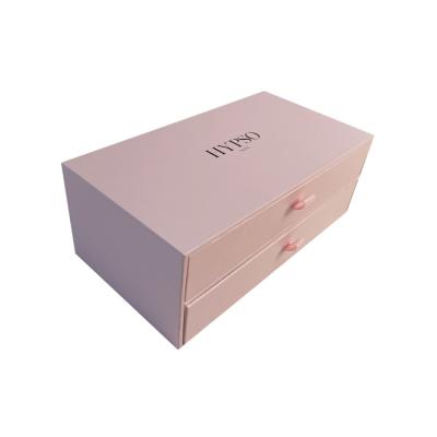 China Custom Logo Pink Slide Drawer Jewelry Box Set with Foam Insert for Necklace Ring Packaging for sale