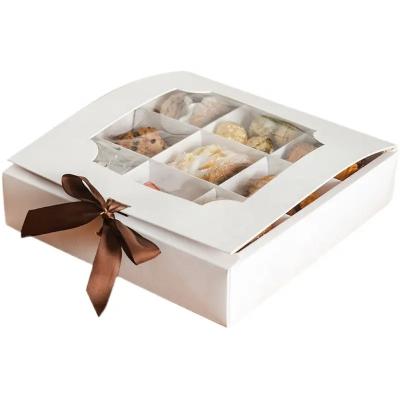 China Eco Friendly Clear Lid Custom White Paper Donut Dessert Packaging Box With Grid Divider for sale