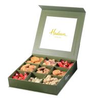 China Luxury Magnetic Close Paper Dessert Baklava Sweet Box Packaging with Window 157gsm Coated Paper for sale