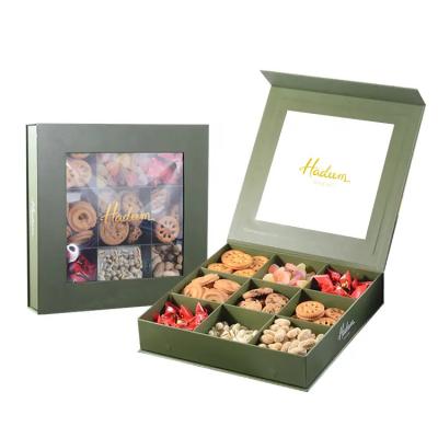China Luxury Magnetic Close Paper Dessert Baklava Sweet Box Packaging with Window 157gsm Coated Paper for sale